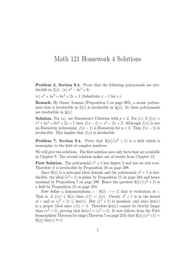 Math 121 Homework 4 Solutions | PDF | Field (Mathematics) | Group Theory