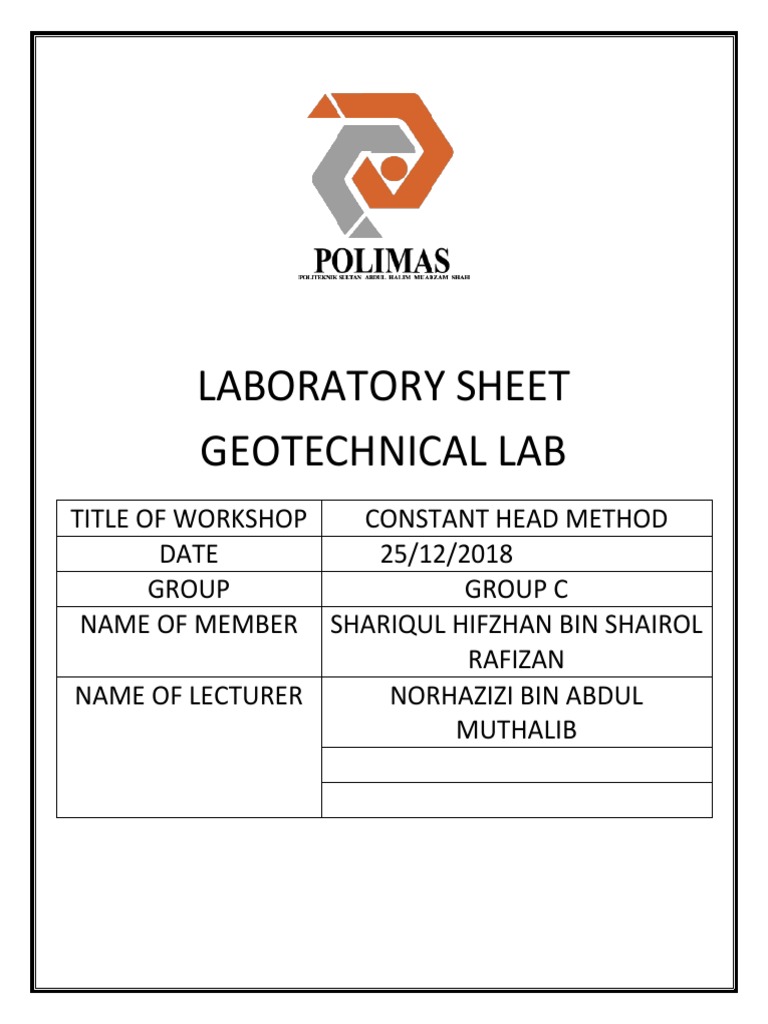 Laboratory Sheet Geotechnical Lab | PDF