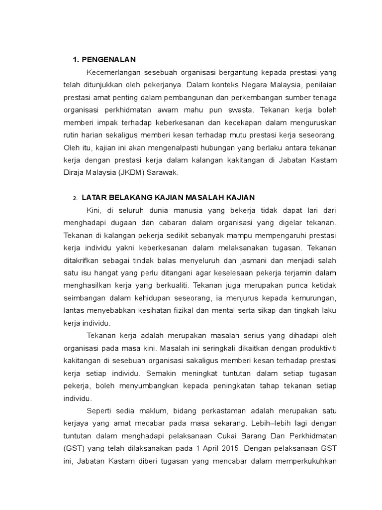 Tekanan Kerja dan Prestasi JKDM | PDF