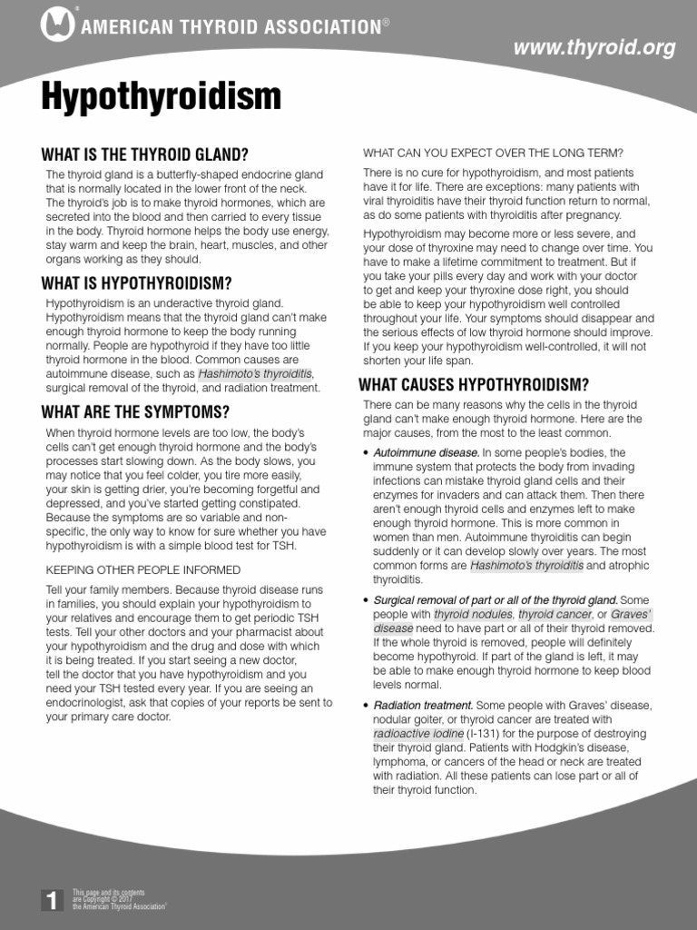 Ata Hypothyroidism Brochure | PDF | Hypothyroidism | Thyroid