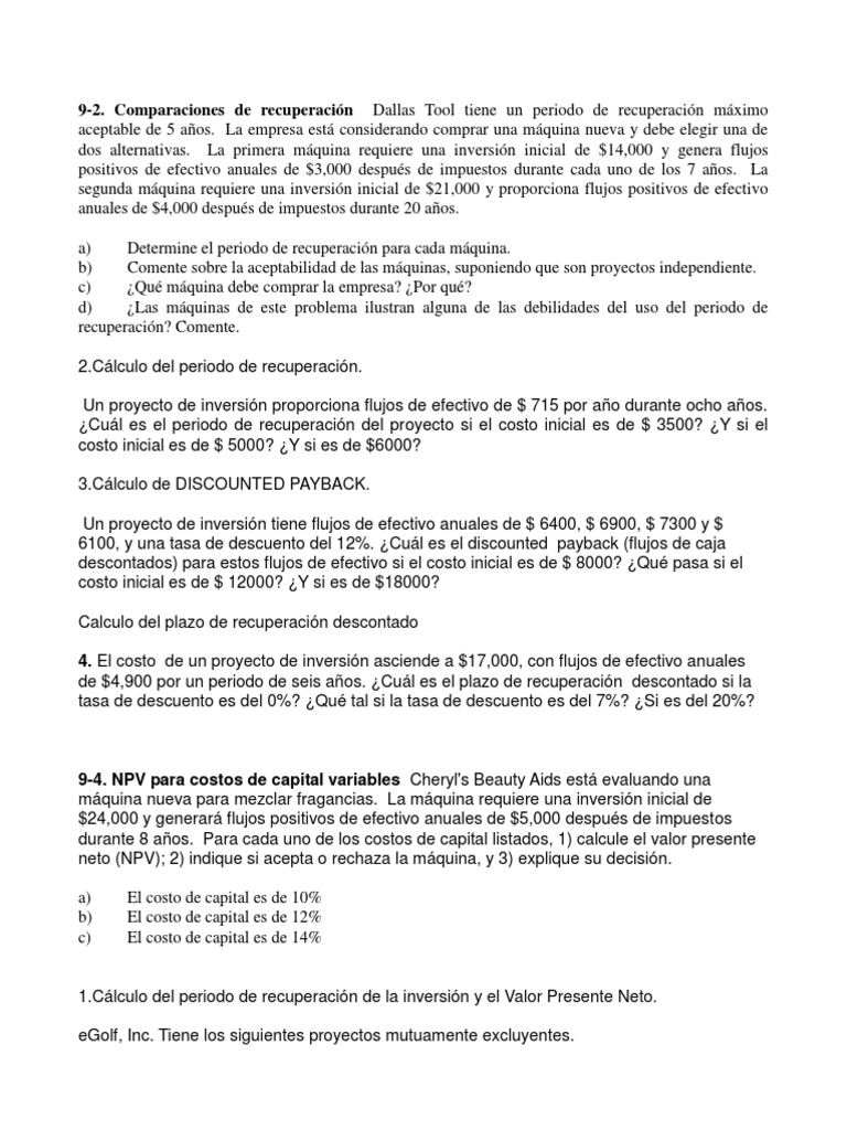 Ejercicios | PDF | Valor presente neto | Inversiones