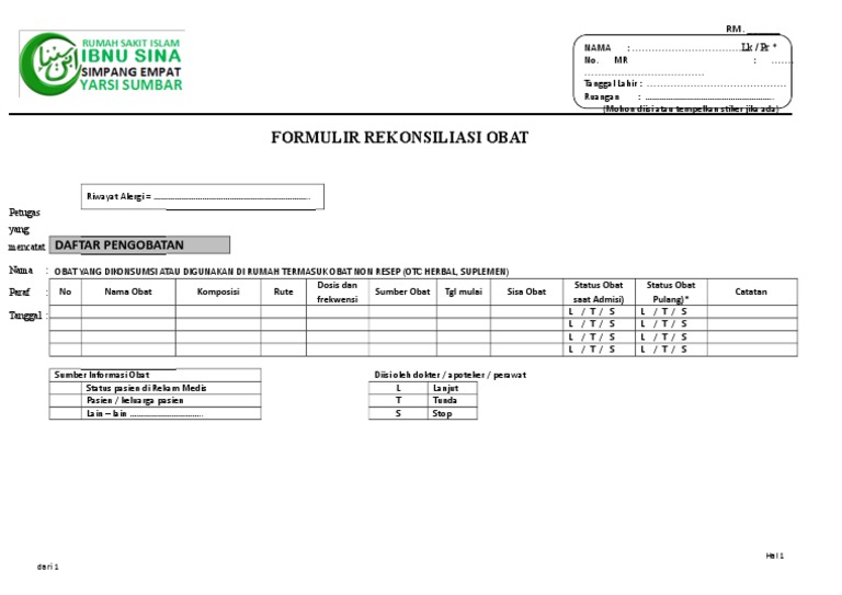 Form Rekonsiliasi Obat | PDF