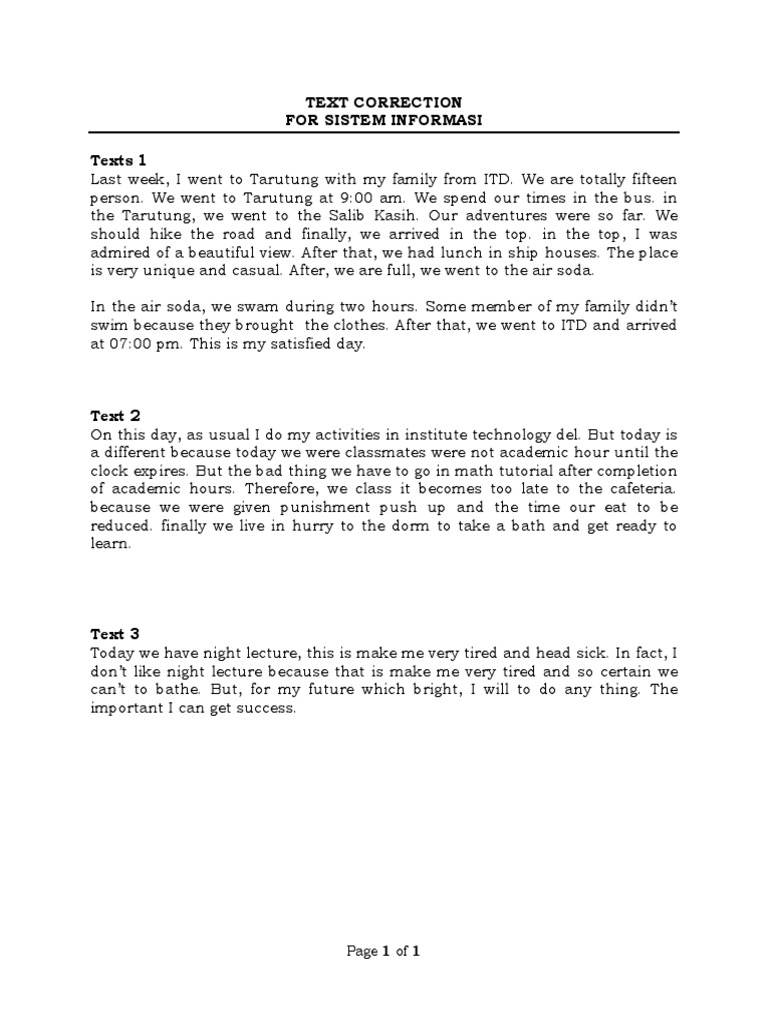 Text Correction For Sistem Informasi Texts 1: Page 1 of 1 | PDF