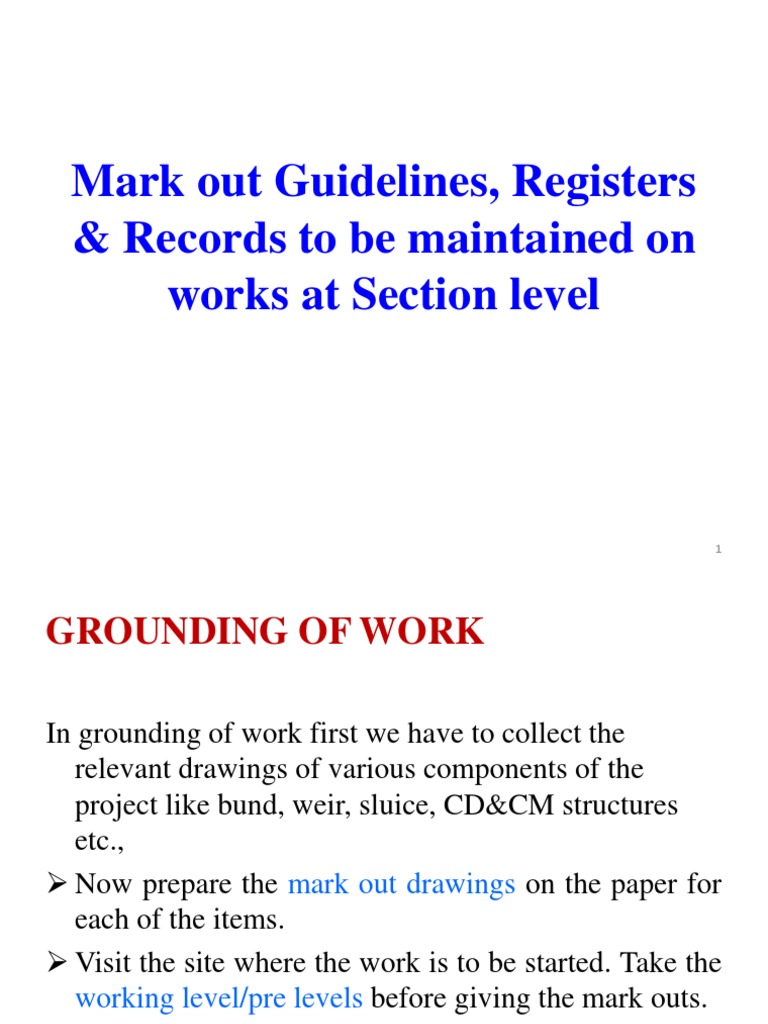 Markout Guidelines Registers & Records To Be Maintained On Works & at ...