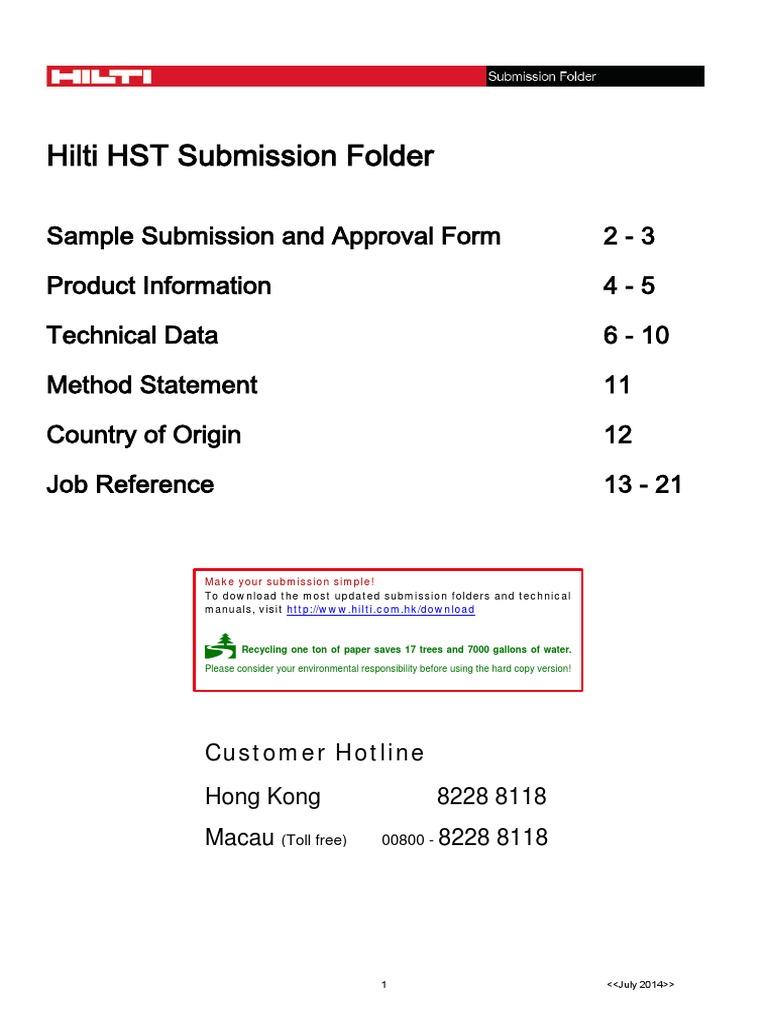 Hilti Data Sheet-Hst PDF | PDF | Stainless Steel | Concrete