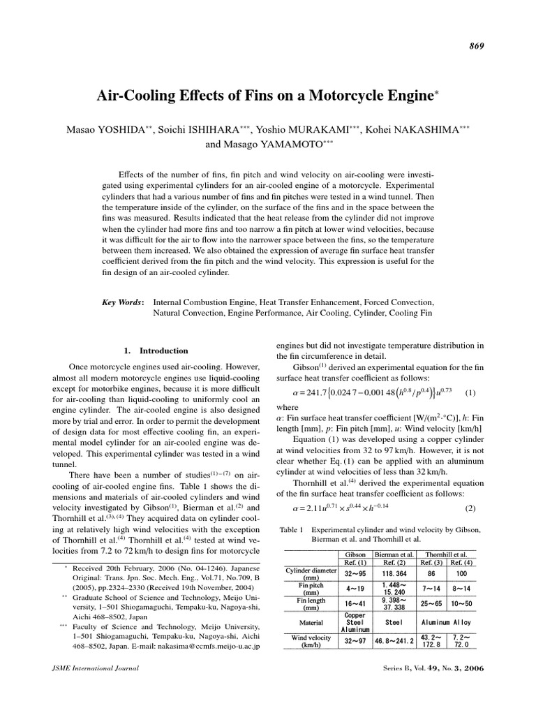 Air Cooling Effect of Fins in Motorcycle | PDF | Internal Combustion ...