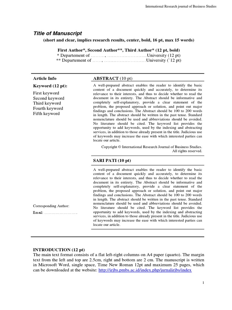Title of Manuscript | PDF | Search Engine Indexing | Abstract (Summary)