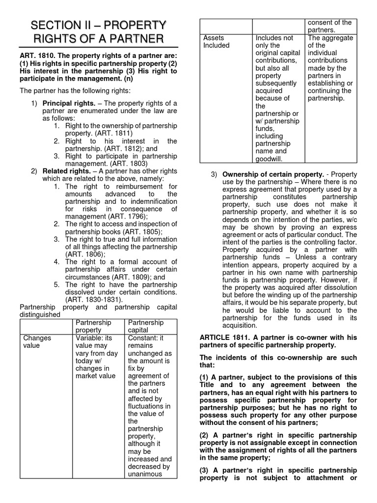 Section Ii - Property Rights of A Partner | PDF | Partnership ...