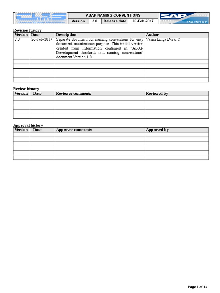 ABAP Naming Conventions | PDF | Parameter (Computer Programming ... ABAP Naming Conventions | PDF | Parameter (Computer Programming ...