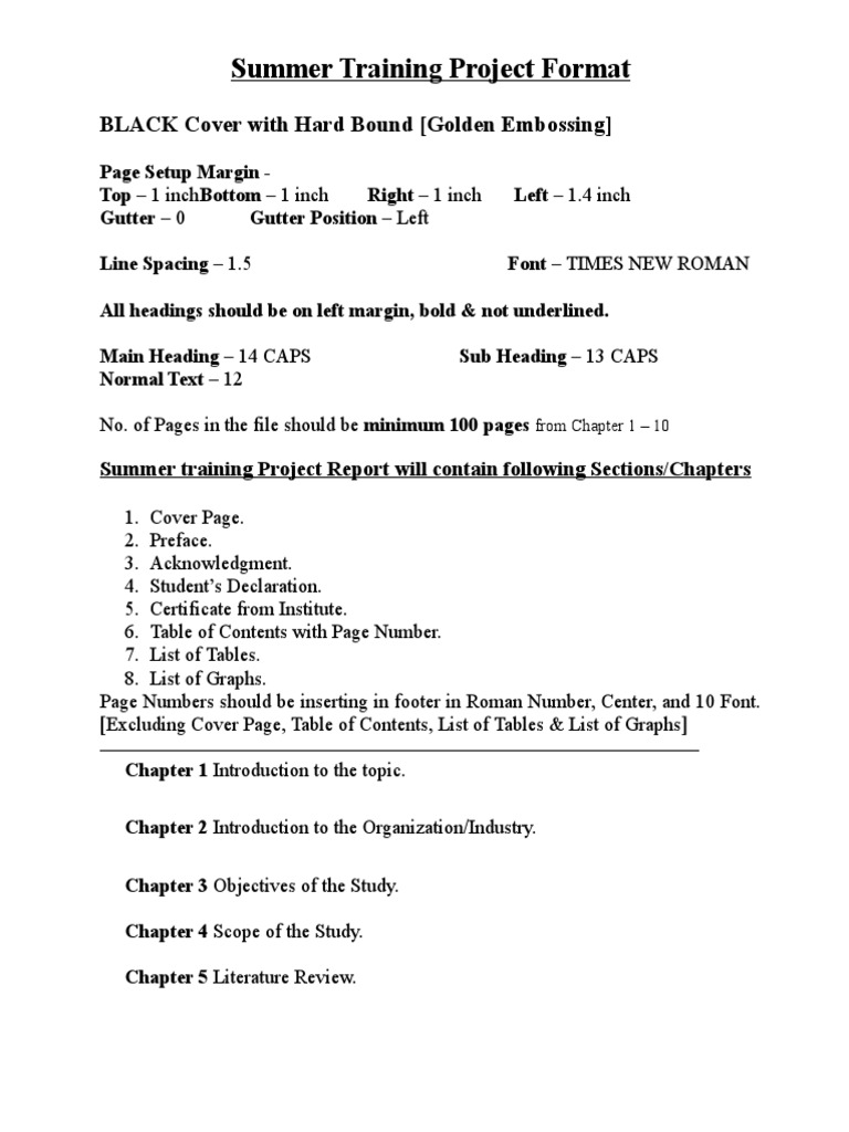 Summer Training Project Format: BLACK Cover With Hard Bound (Golden ...