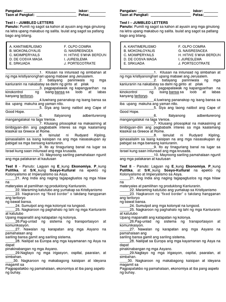 3rd Quarter Summative Test AP 7 | PDF