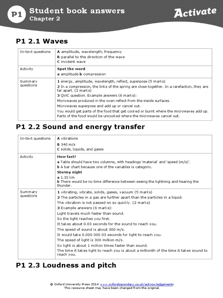 Student Book Answers - Physics 1 Chapter 2 | PDF | Ear | Sound