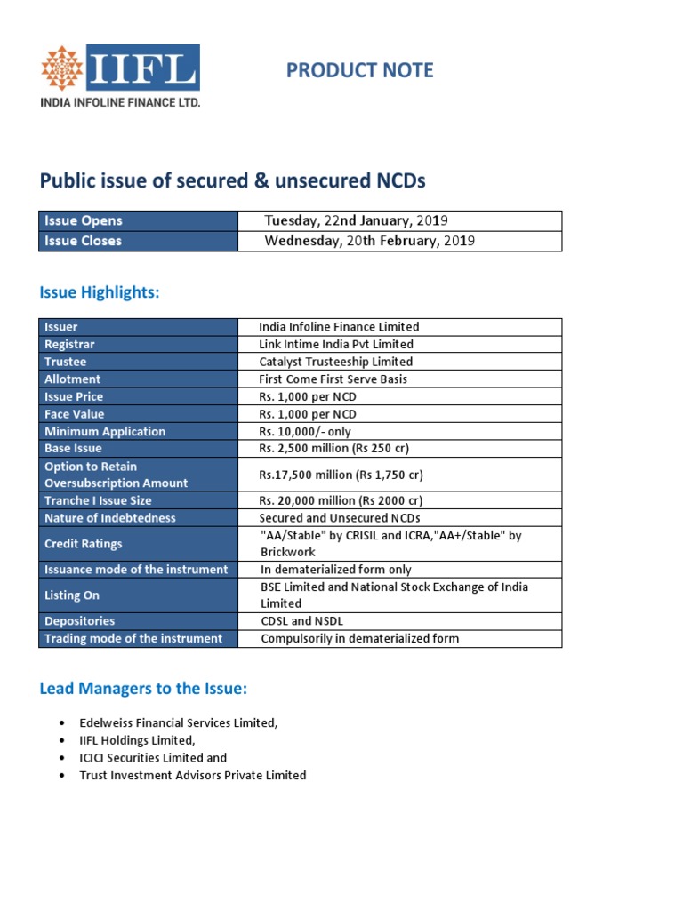 NCD Product Note | Download Free PDF | Partnership | Corporate Law