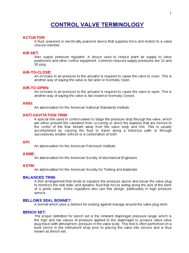 Control Valve Terminology Overview | PDF | Valve | Actuator