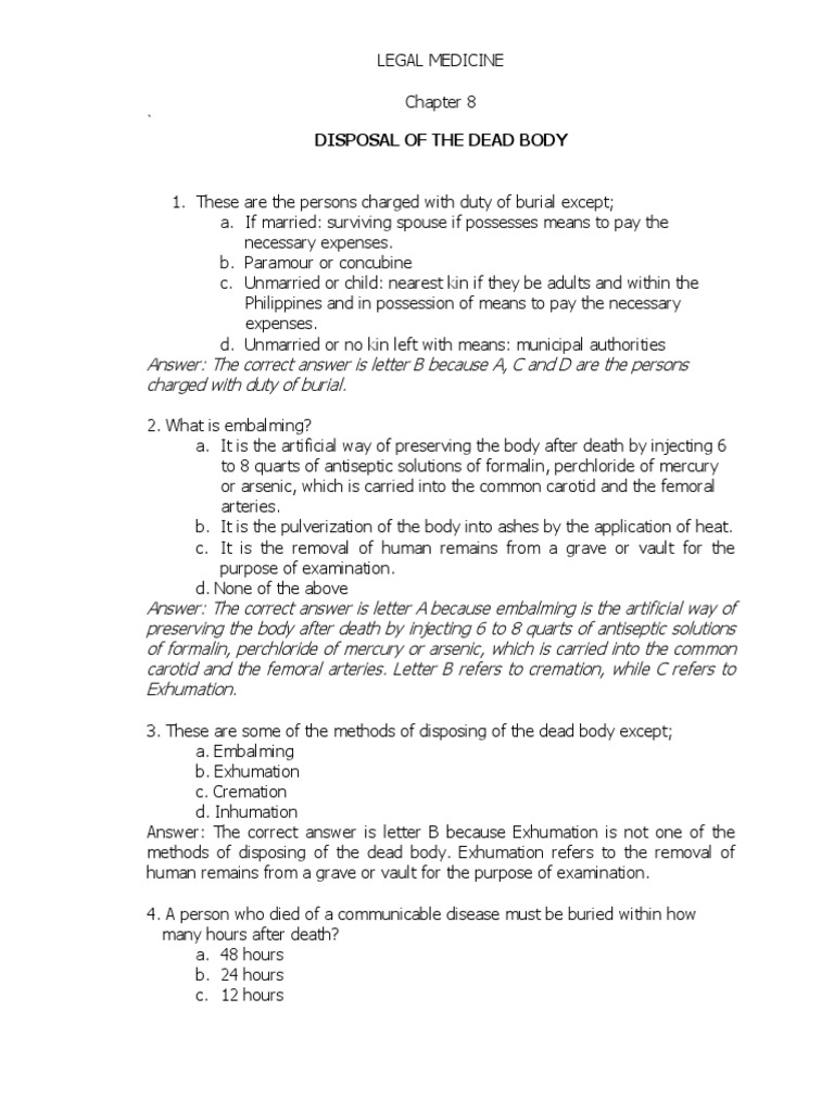 Disposal of The Dead Body | PDF | Burial | Cadaver