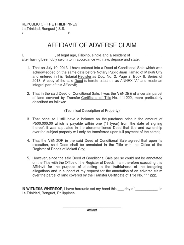Affidavit of Adverse Claim | PDF