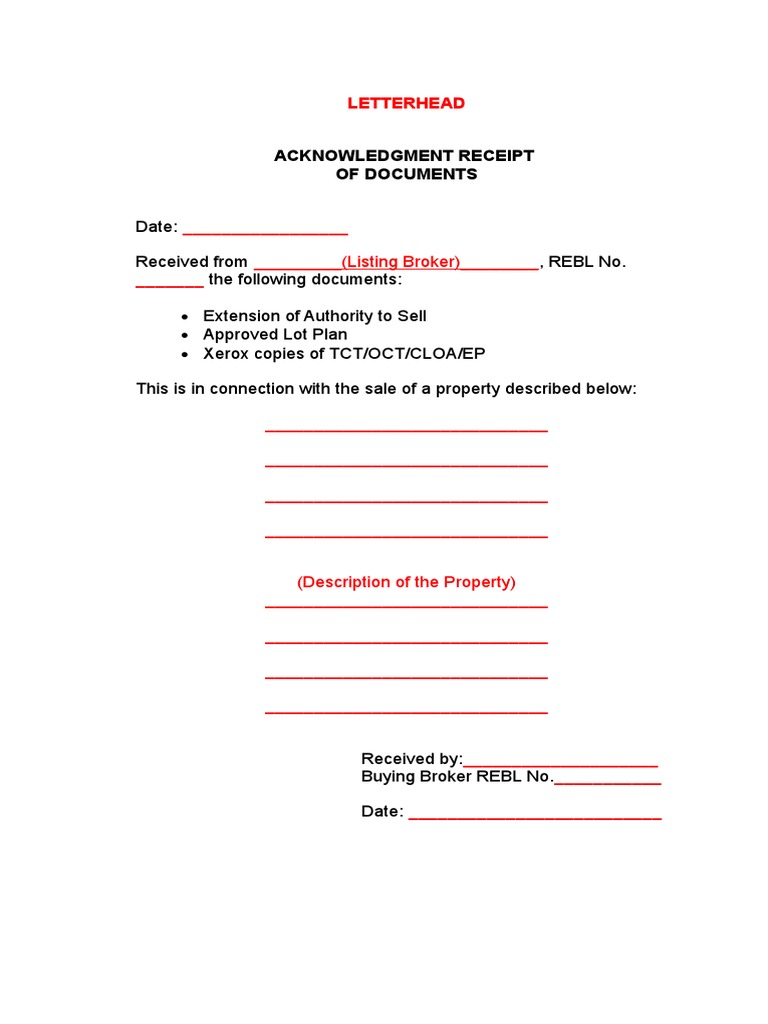Acknowledgment Receipt of Documents | PDF