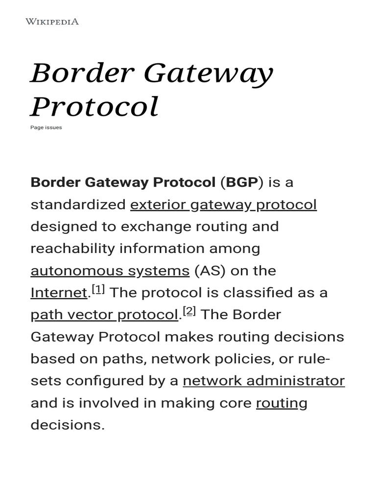 Border Gateway Protocol - Wikipedia | Download Free PDF | Data ...