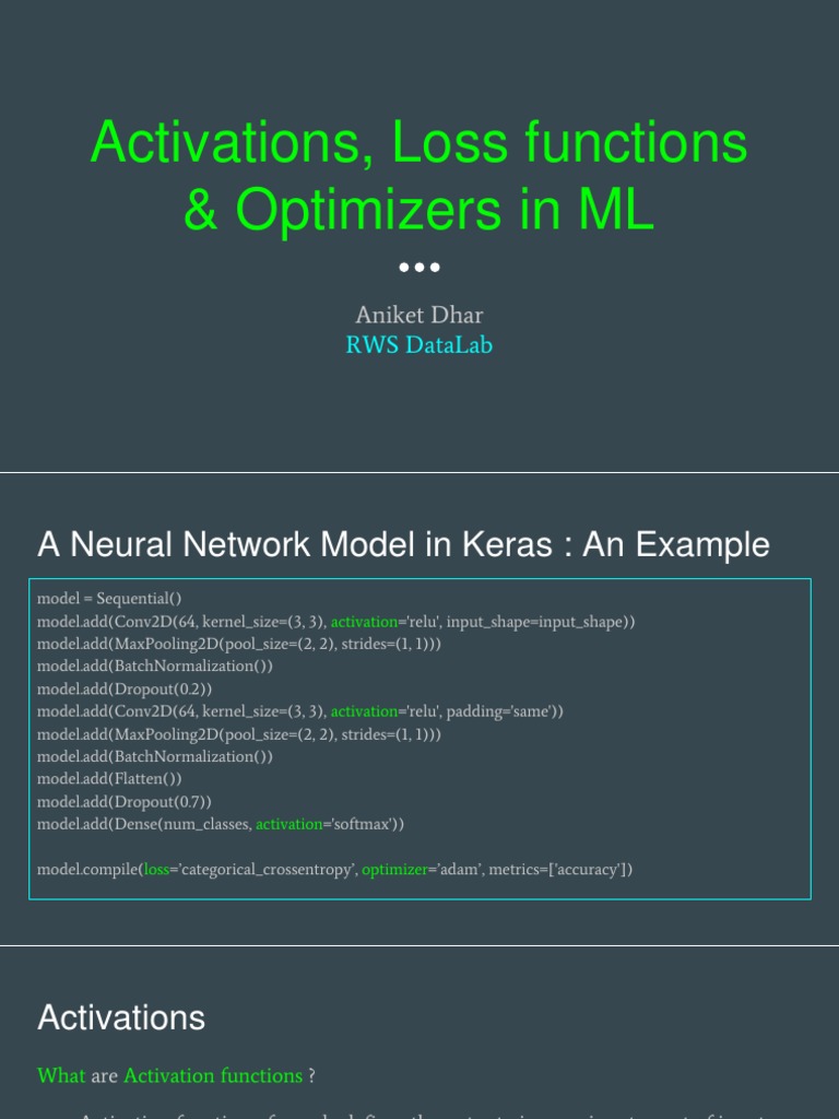Activations, Loss Functions & Optimizers in ML | PDF | Applied ...