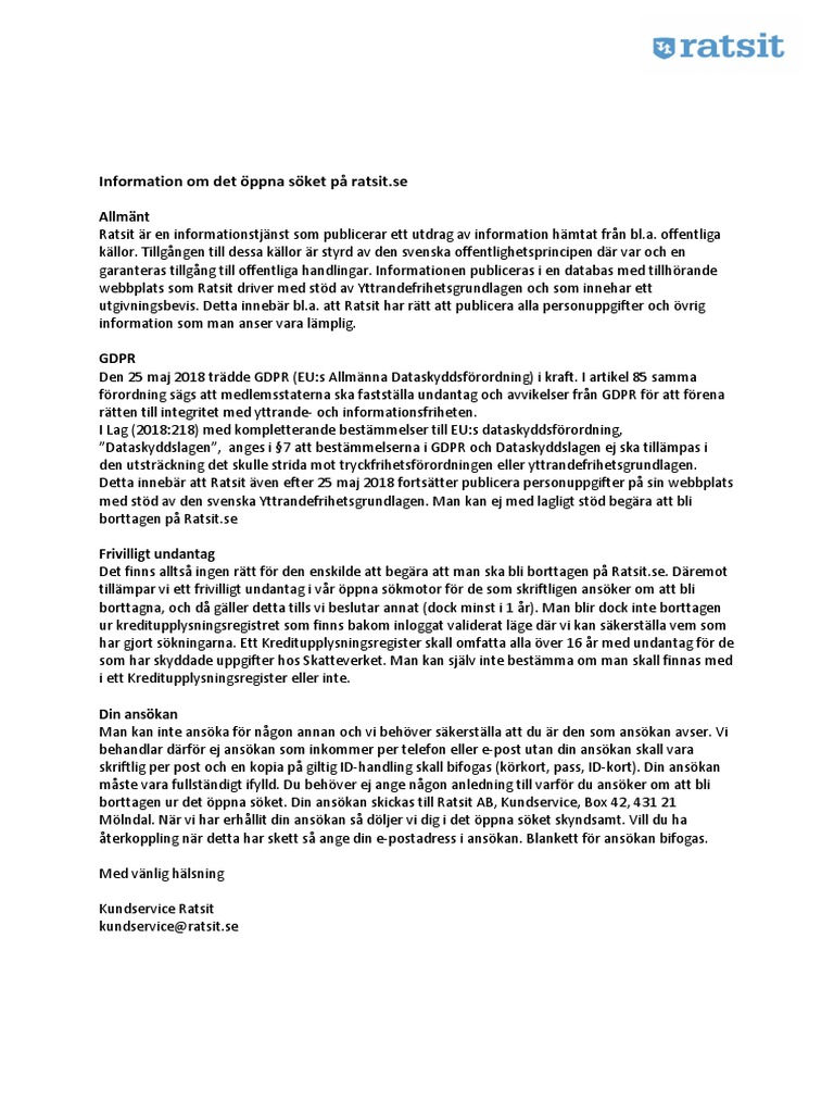 Ansökan Och Information Ratsit - Se | PDF