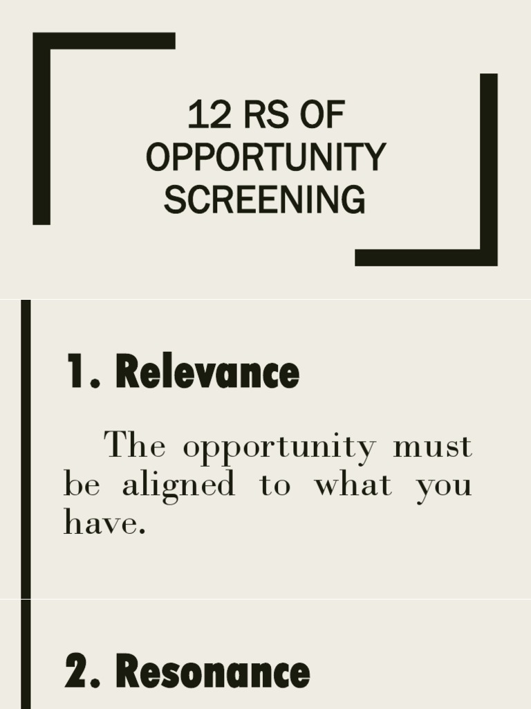 12 Rs of Opportunity ScreeninG | PDF
