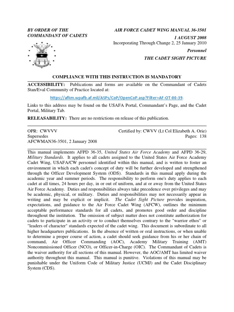 By Order of The Commandant of Cadets Air Force Cadet Wing Manual 36 ...