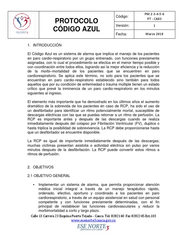 Protocolo de Código Azul | PDF | Reanimación cardiopulmonar | Paro cardíaco
