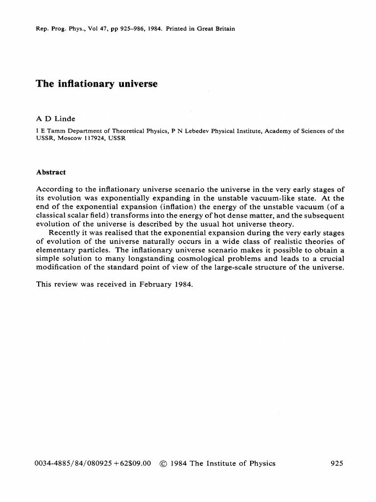Inflation Theory 1984 | PDF | Inflation (Cosmology) | Universe