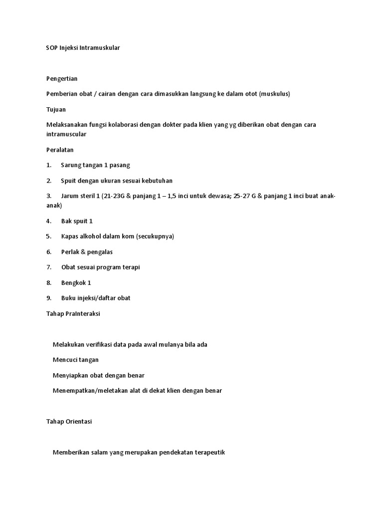 Sop Injeksi Im, Iv, SC & Ic | PDF | Sains & Matematika | Kesehatan Holistik
