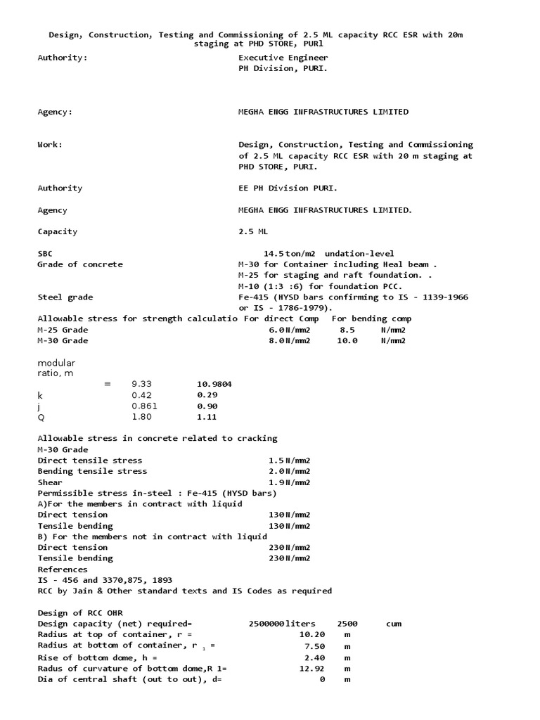 Elevated Service Reservoir | PDF | Stairs | Bending