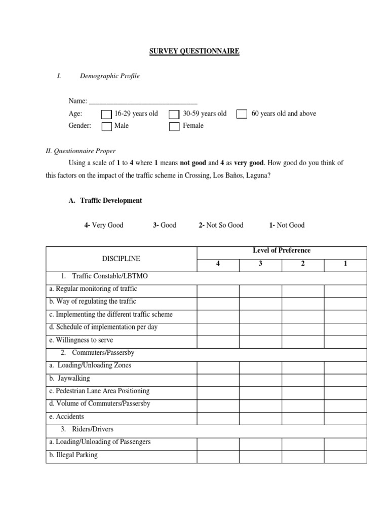 Survey Questionnaire: I. Demographic Profile | PDF