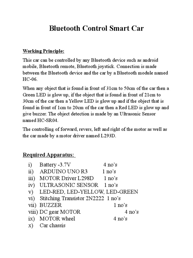 Bluetooth-Controlled Smart Car Guide | PDF | Bluetooth | Manufactured Goods