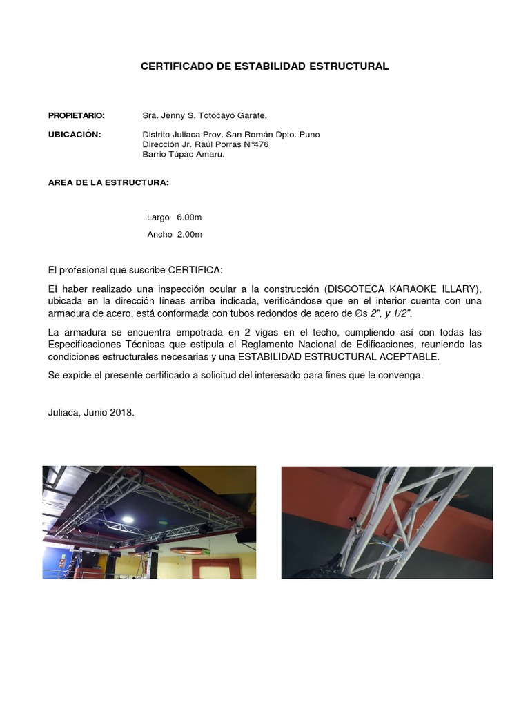 Certificado de Estabilidad Estructural | PDF