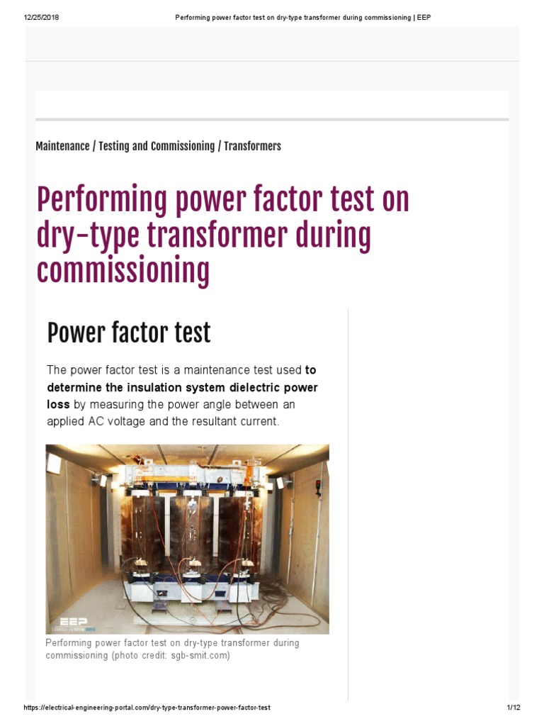 Power Factor Dry Type Transformer Testing | PDF | Transformer | Components