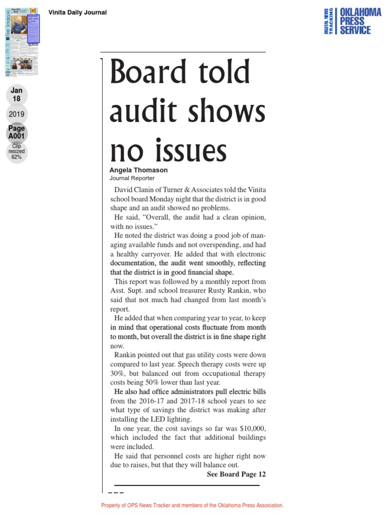 Board Told Audit Shows No Issues: Angela Thomason | PDF | Public Sphere ...