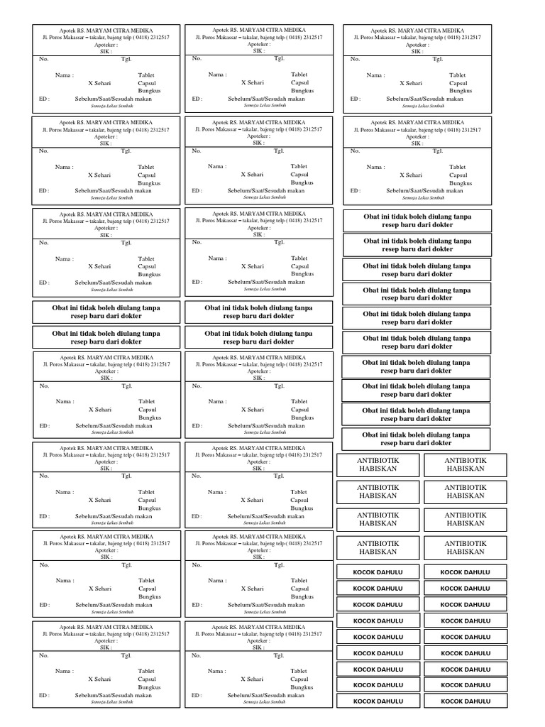 Contoh Etiket Dan Label Obat | PDF