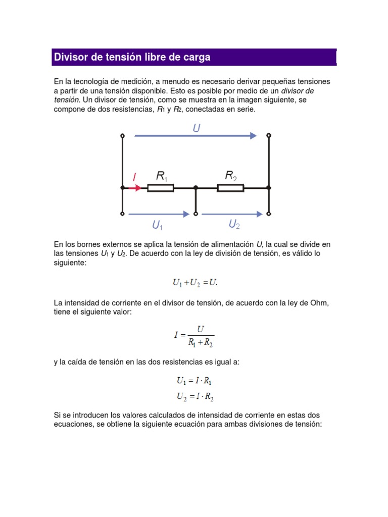 Divisor de Tensión Libre de Carga | PDF | Resistencia Eléctrica y ...