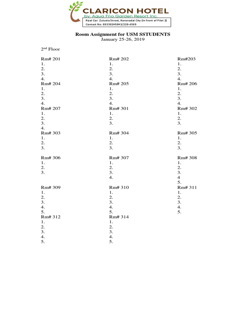 Room Assignment January 25-26-2019 USM | PDF