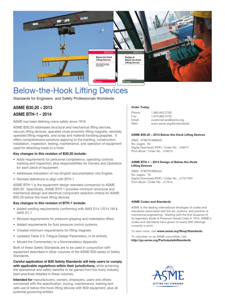 Below-the-Hook Lifting Devices: ASME B30.20 - 2013 ASME BTH-1 - 2014 ...