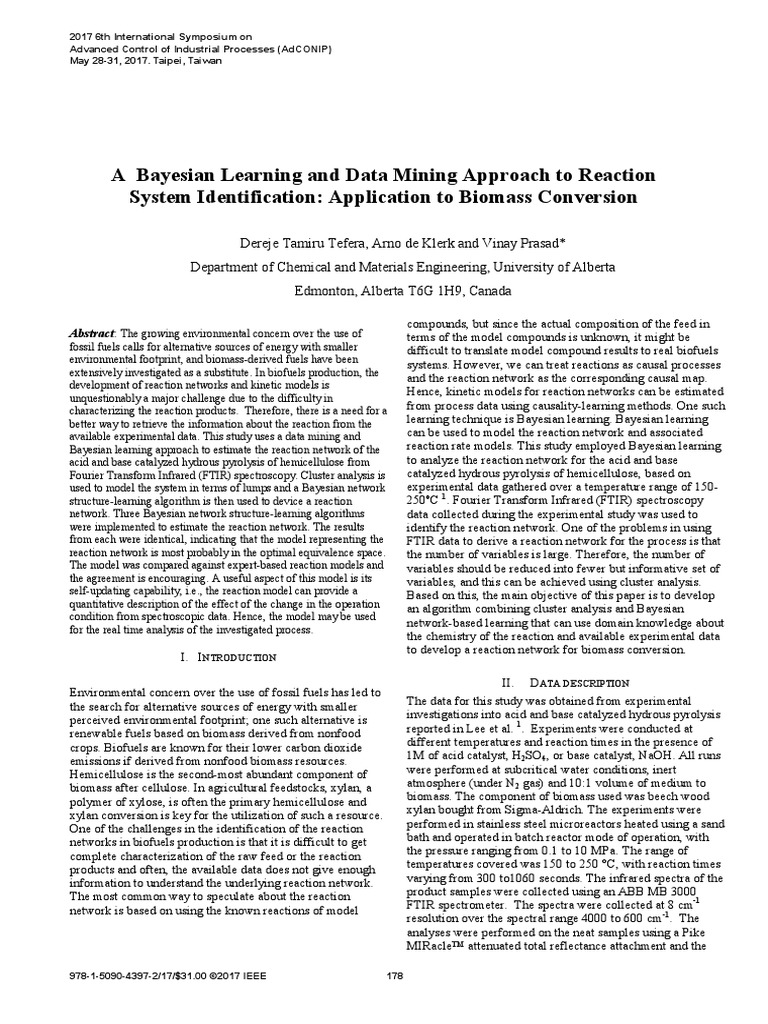 A Bayesian Learning and Data Mining Approach To Reaction System Identification Application To ...