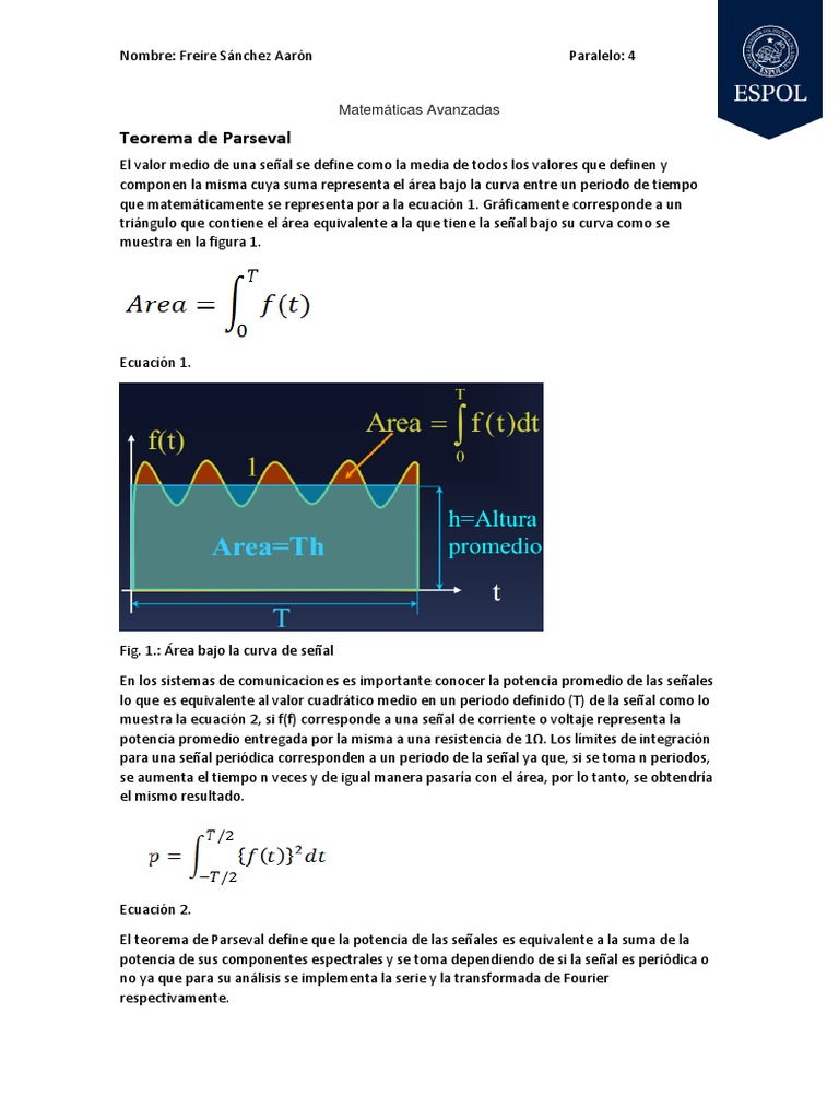 Teorema de Parseval | PDF | Exponenciación | Transformada de Fourier