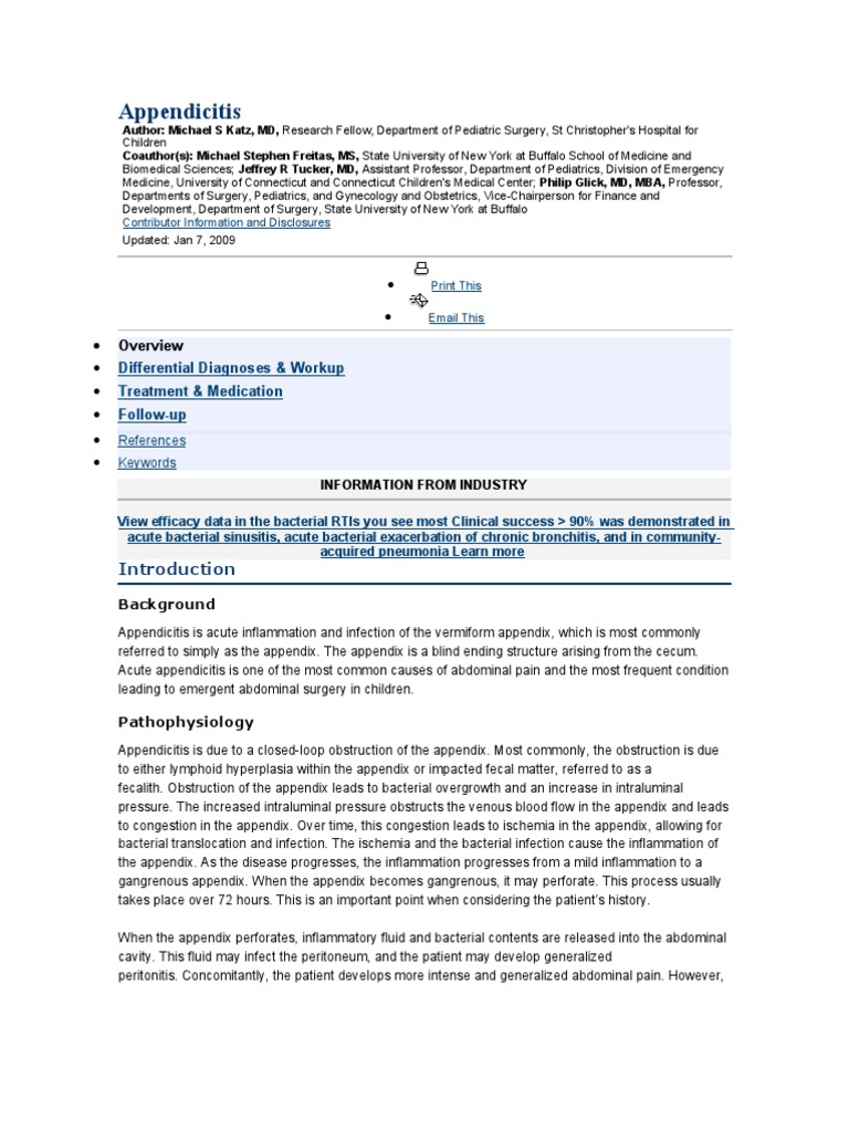 Appendicitis: Differential Diagnoses & Workup Treatment & Medication ...