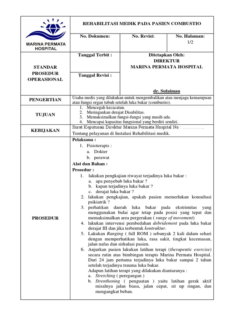 Spo Rehabilitasi Medik Pada Pasien Combustio | PDF