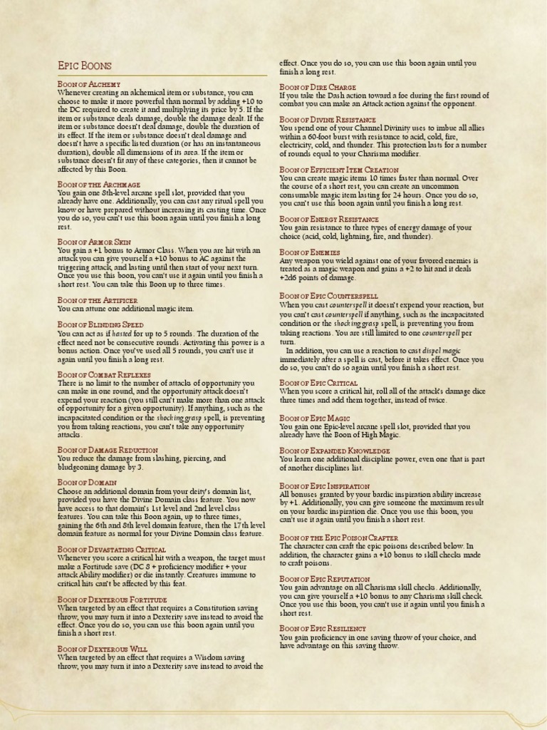 5e more Epic Boons | Role Playing Games | Leisure