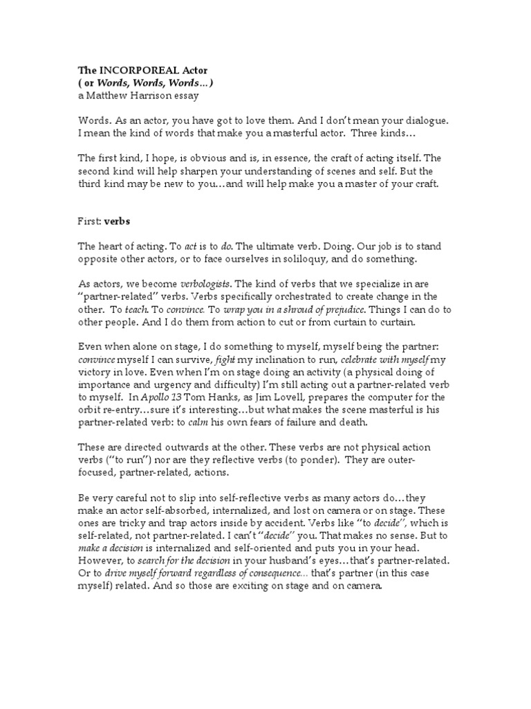 The Incorporeal Actor (Or Words, Words, Words ) | PDF | Love ...