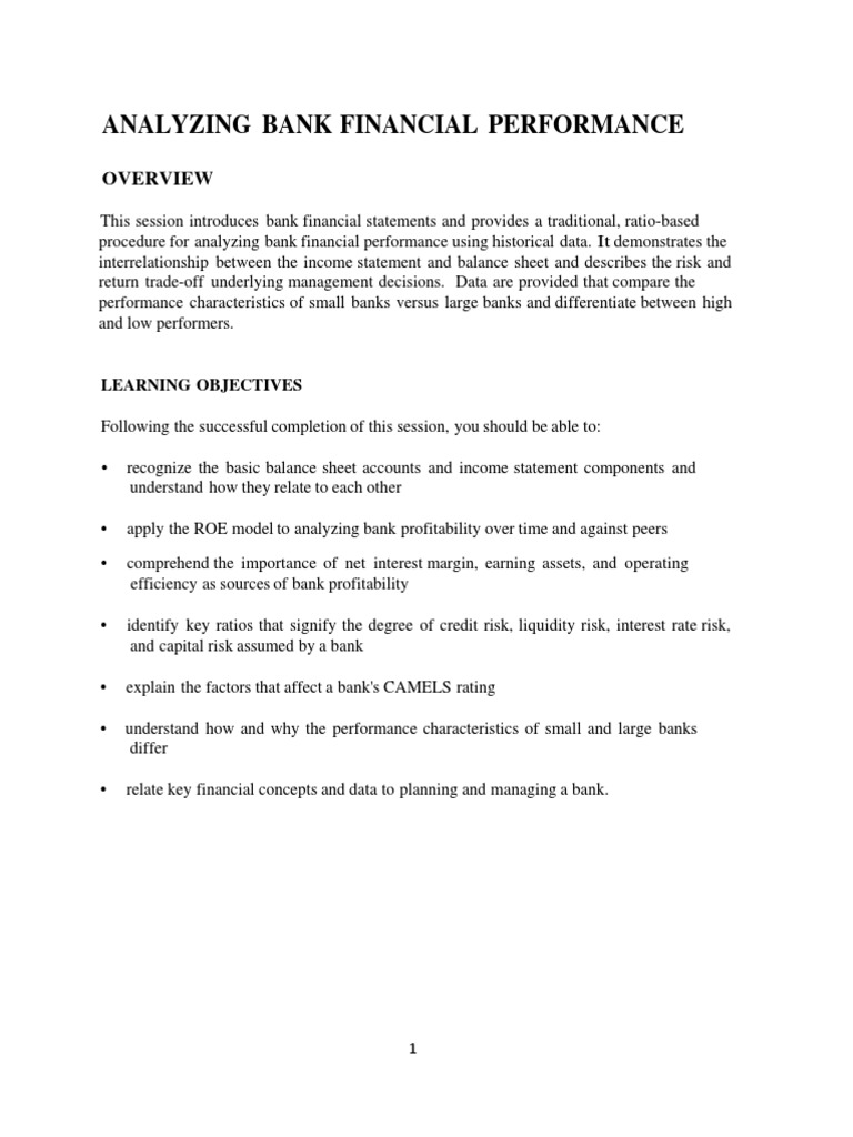 Analyzing Bank Financial Performance: Learning Objectives | PDF | Banks ...
