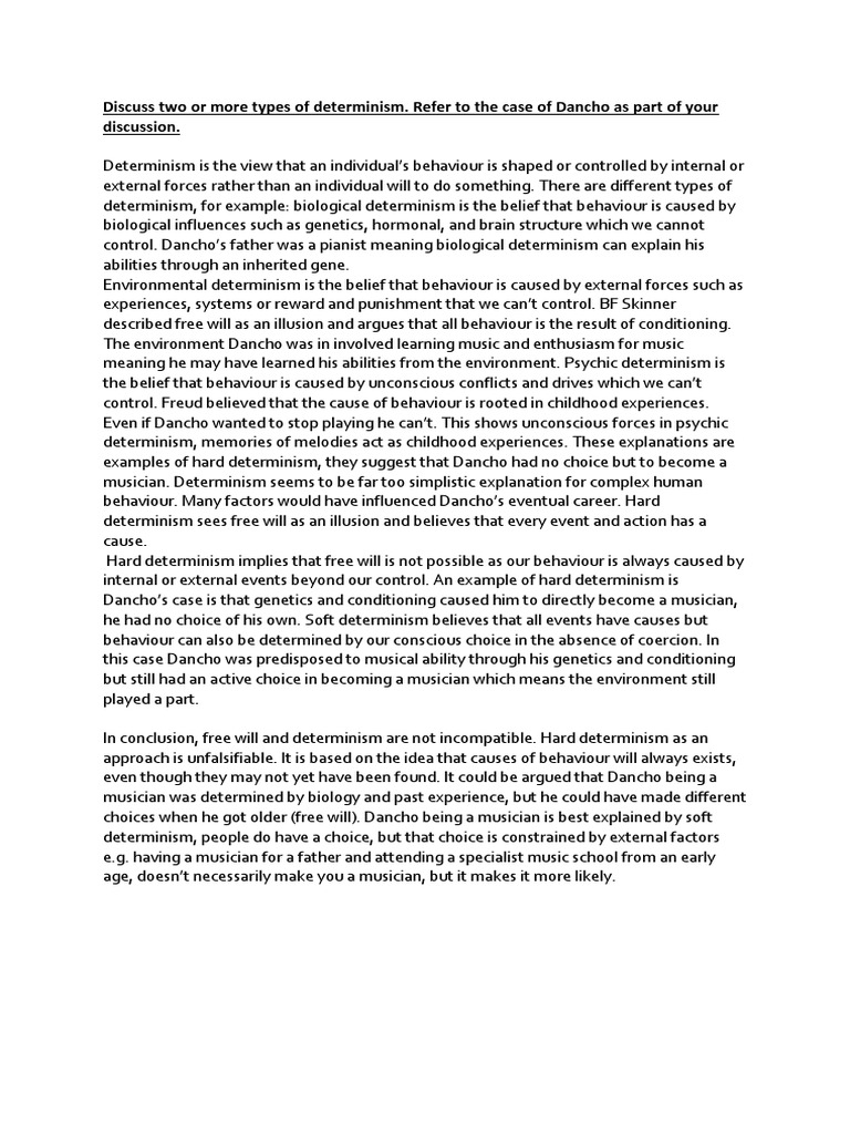types of determinism.docx | Determinism | Free Will