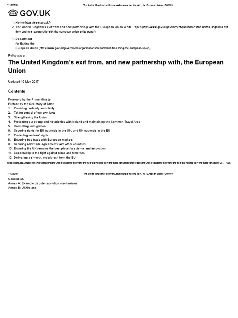 The United Kingdom's Exit From, and New Partnership With, The European ...