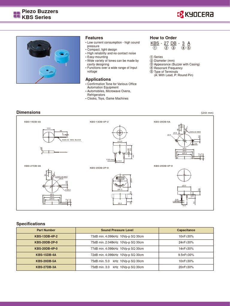 KBS Series Piezo Buzzers | PDF | Hertz | Telecommunications Engineering