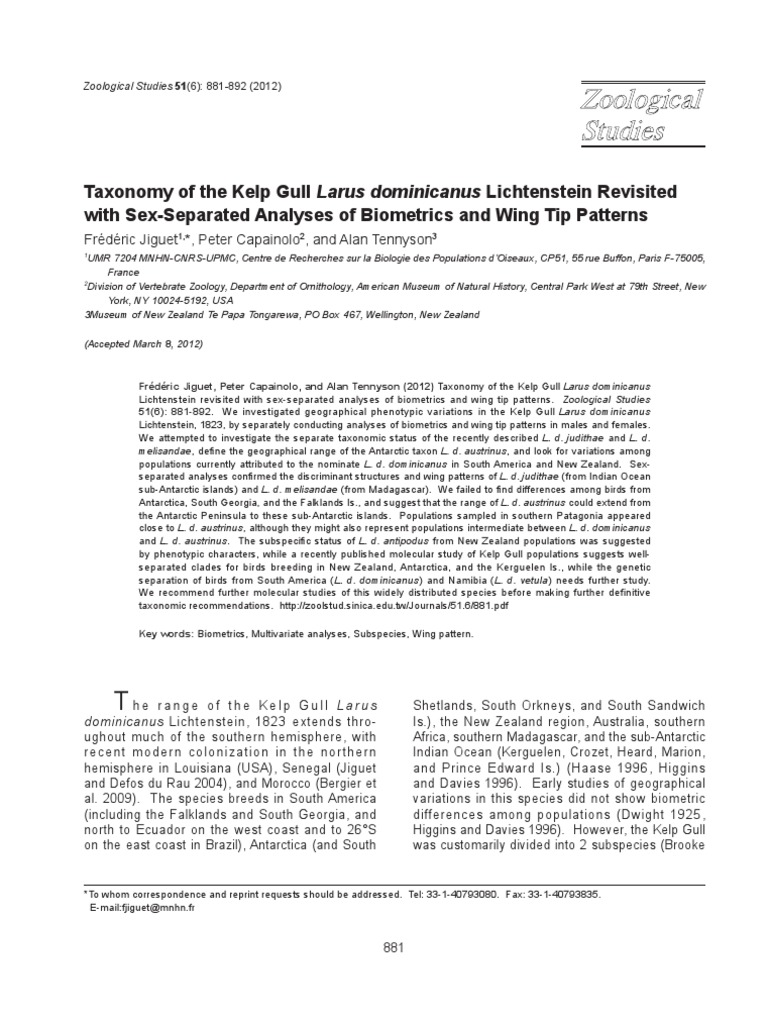 Kelp Gull Taxonomy and Biometric Analysis | PDF | Principal Component ...